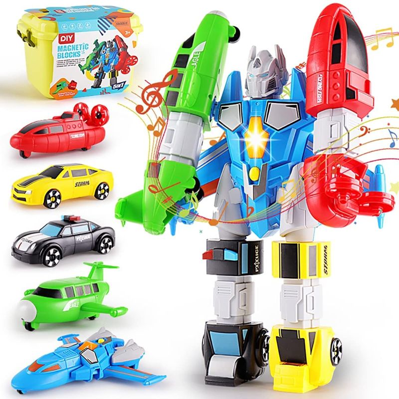 QUERCITRON 5-in-1 Magnetic Vehicles Playset Toy, Transform to Robot ...