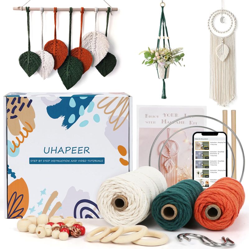UHAPEER Macrame Kits for Adults Beginners, DIY Macrame Plant Hanger Kit and Macrame Supplies ...