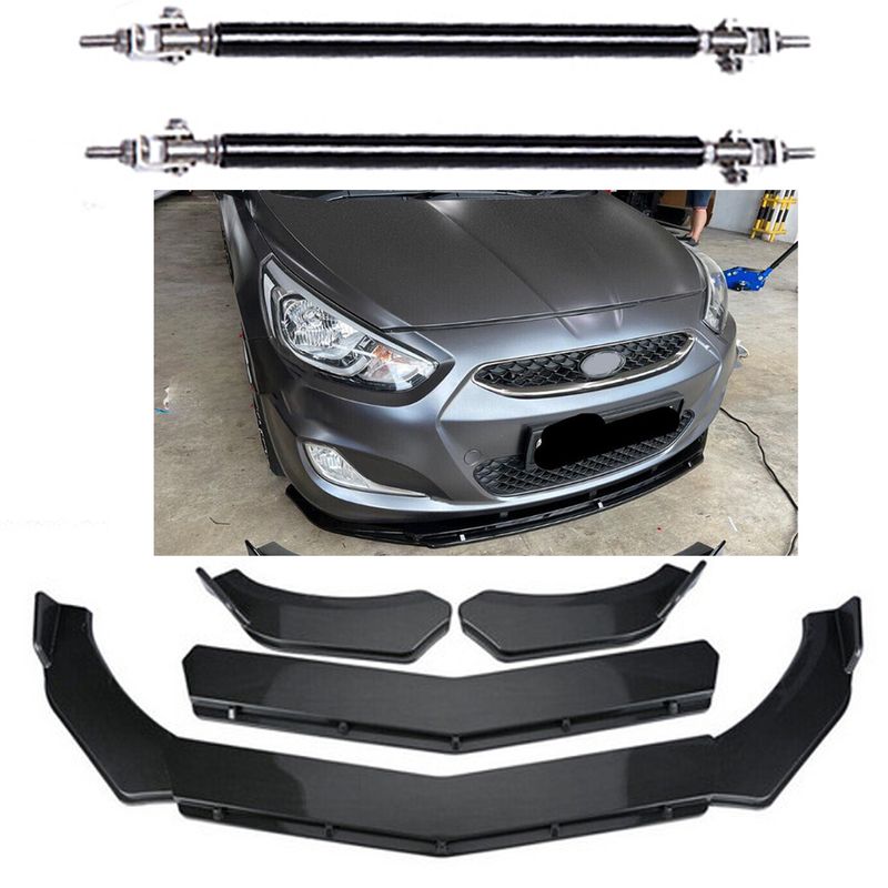 Carbon Front Bumper Lip Spoiler Body Kit + Strut Rods For Hyundai ...