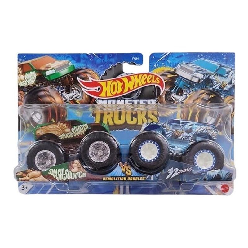 Hot Wheels Monster Trucks Smash Squatch vs 32 Degrees Demolition ...