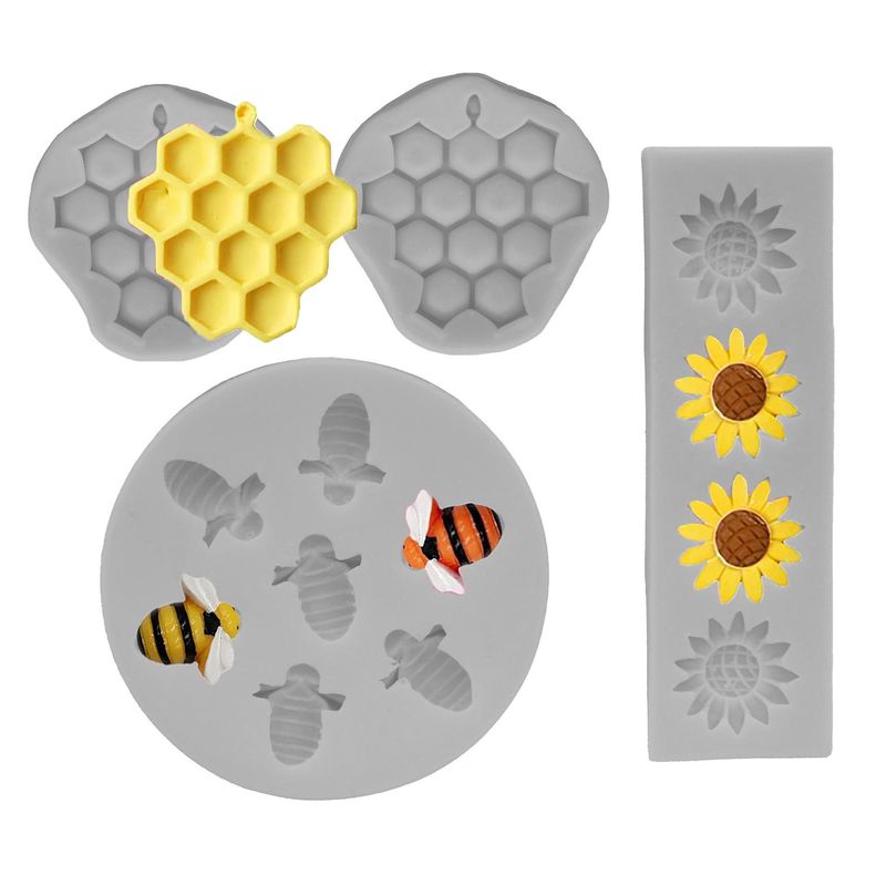 4 Pcs Bee Theme Silicone Mold Honeycomb Sunflower and Bee Fondant Molds ...