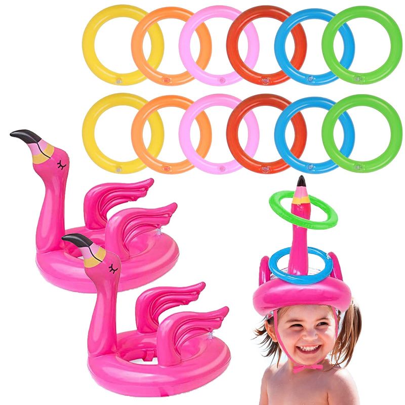 VIKSAUN 14 Pieces Inflatable Ring Toss Game Inflatable Flamingo Hats ...