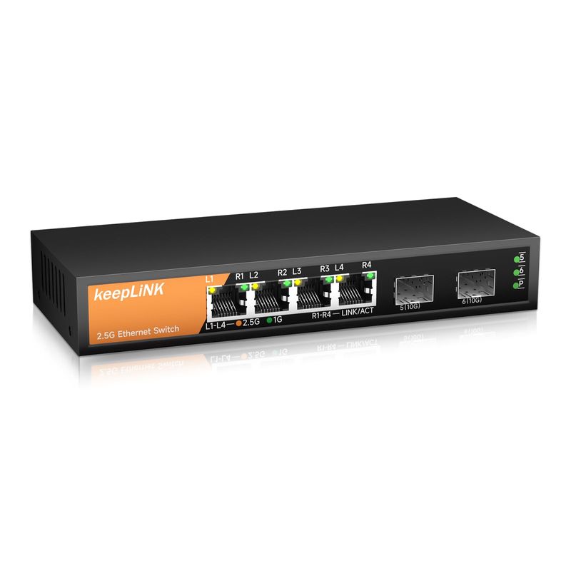 keepLiNK 4-Port 2.5GBASE-T Switching Hub with Two 10GbE SFP+ Port Metal ...