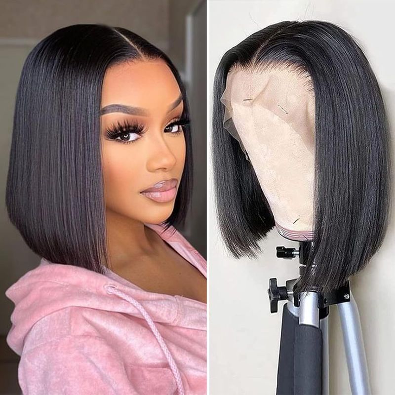 DÉBUT Bob Wig Lace Front Wigs Human Hair Short Bob 10 Inches Middle ...
