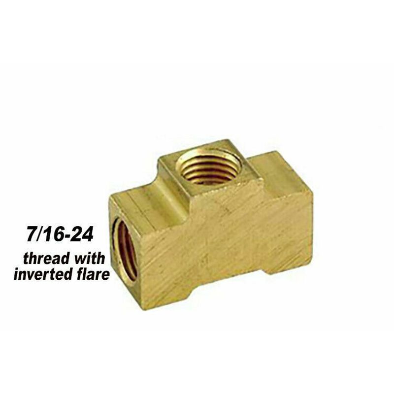 1/4" Inverted Flare Brake Line Brass Tee 7/16-24 All Sides 1 pc ...