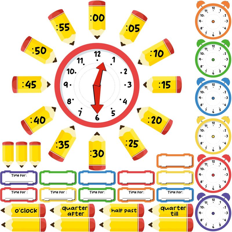 45 Set Telling Time Bulletin Board Clock Labels for Classroom Telling ...