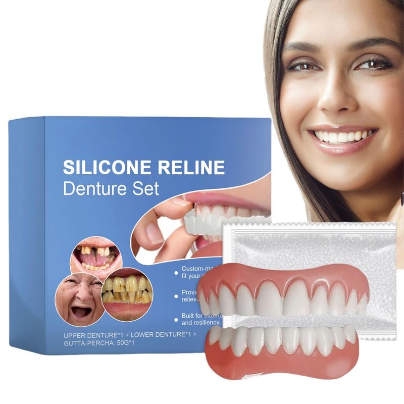 Silicone Reline Denture Set,Soft Dentures False Teeth Set,Snap on ...