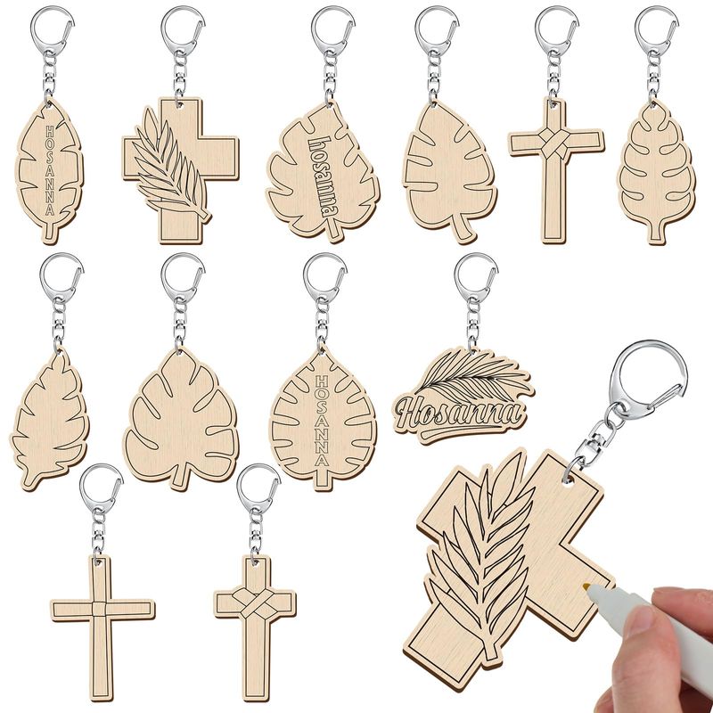 Jetec 24 Pcs Palm Sunday Crafts Religious Palm Leaf Keychain Craft DIY ...