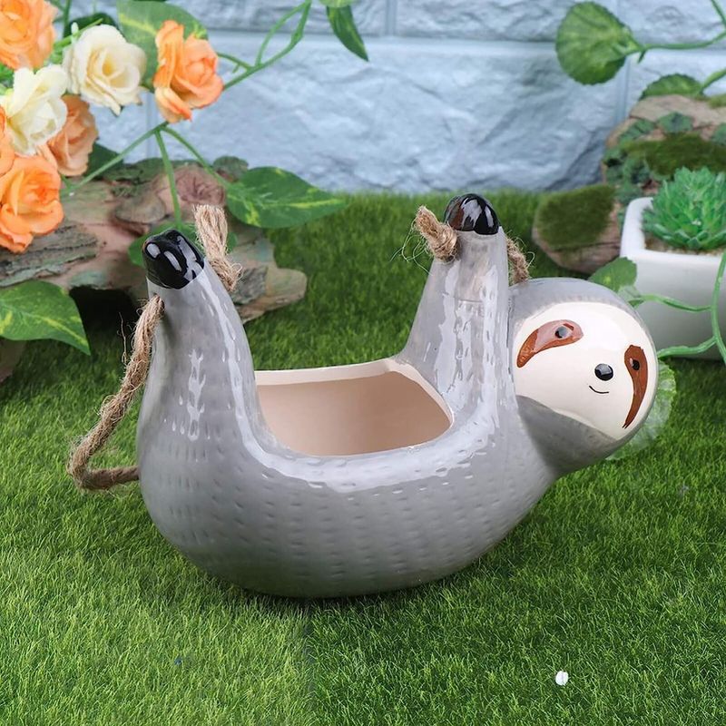 Ceramic Sloth Hanging Planter Pot CuteFlower Pot For Succulent Air ...