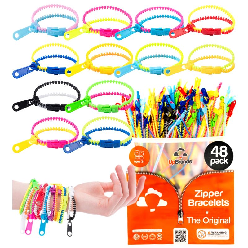 UpBrands 48 Fidget Toys Friendship Zipper Bracelets 7 ½”, Party Favors ...