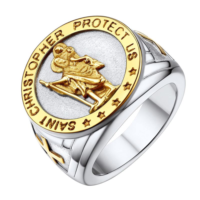 U7 Men Stainless Steel Rings St Christopher Protect Us Mens Signet Ring ...