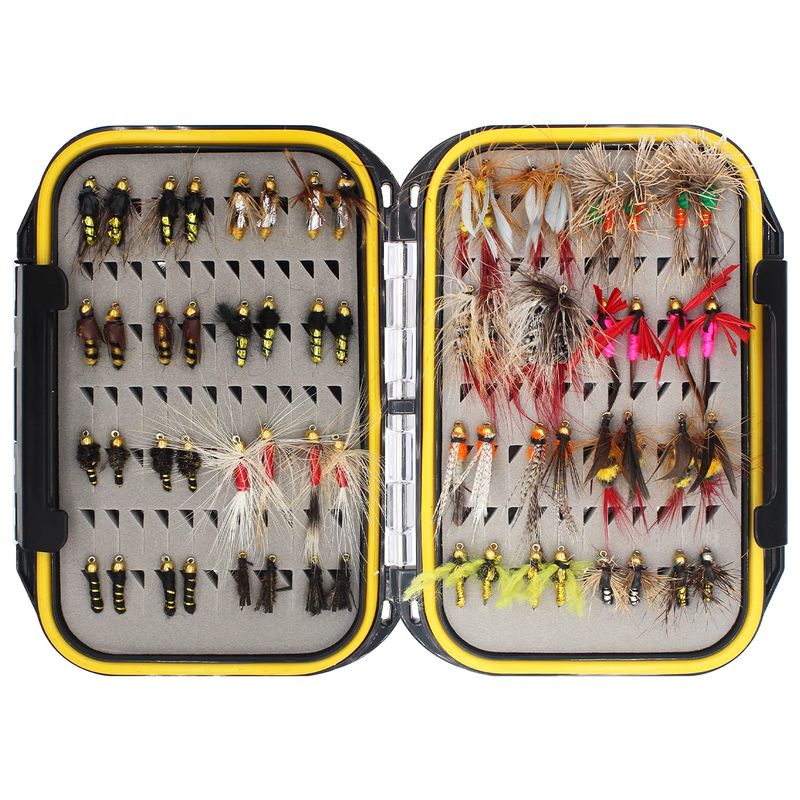 Lilureena 64Pcs Fly Fishing Flies Kit with Tackle Box, Dry/Wet Flies ...