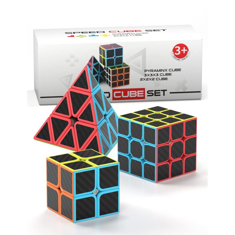 Speed Cube Set, Carbon Fiber Sticker Puzzle Cube Bundle Magic Cube Set ...