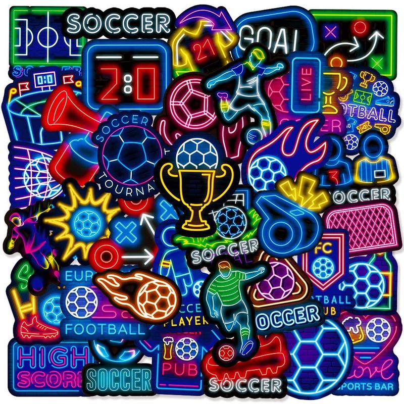 50PCS Soccer Stickers, Cool Neon Football Vinyl Waterproof Stickers for ...