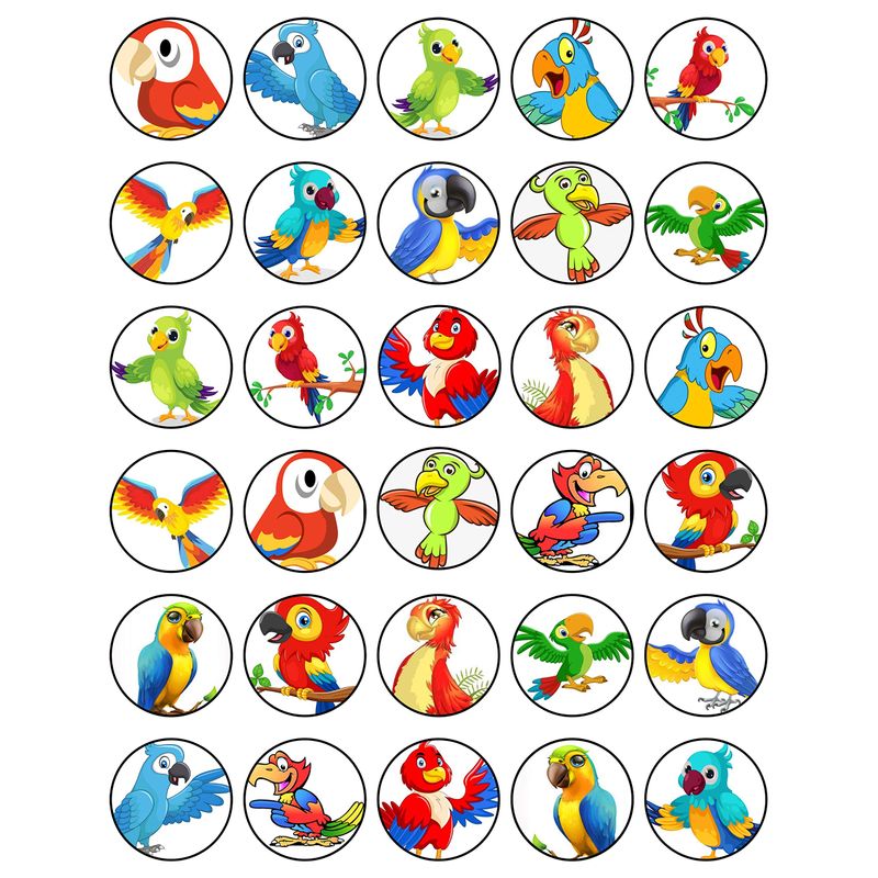 30 x Edible Cupcake Toppers Themed of Tropical Birds Honeycomb Parrot ...
