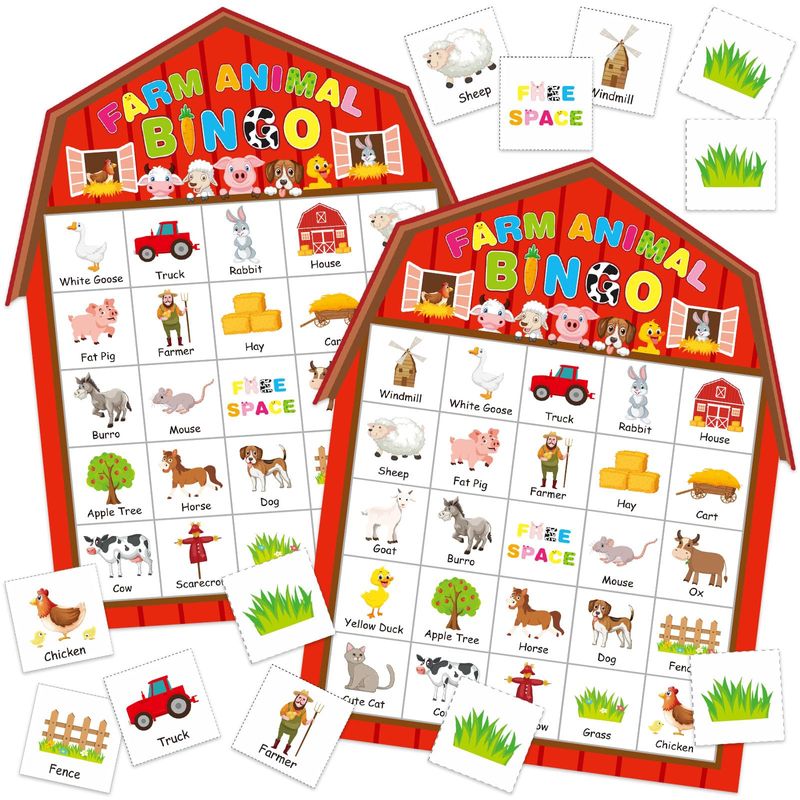Liliful 35 Pcs Farm Party Bingo Game Farm Animals Game 24 Players ...