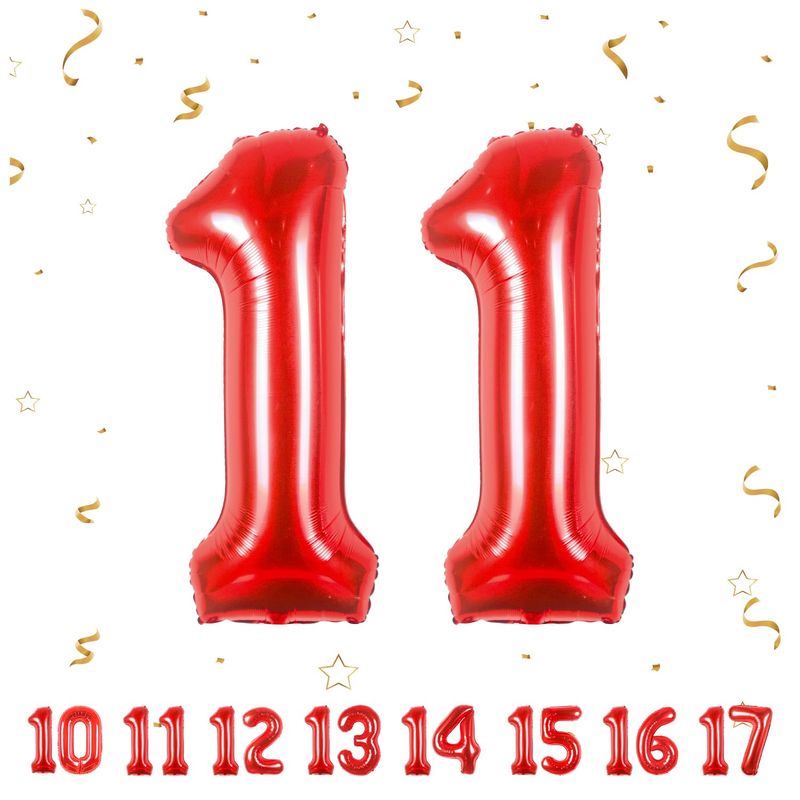 Balloon 11 Years Red 11 Balloons 40 - 101 cm 11 Birthday Decoration ...