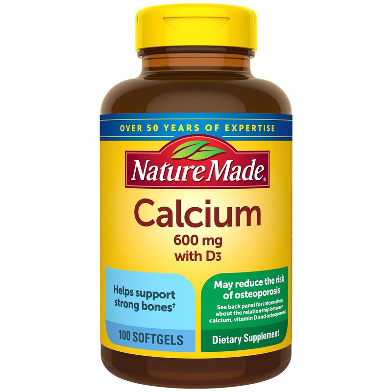 Nature Made Calcium 600 mg with Vitamin D3, Dietary Supplement for Bone ...