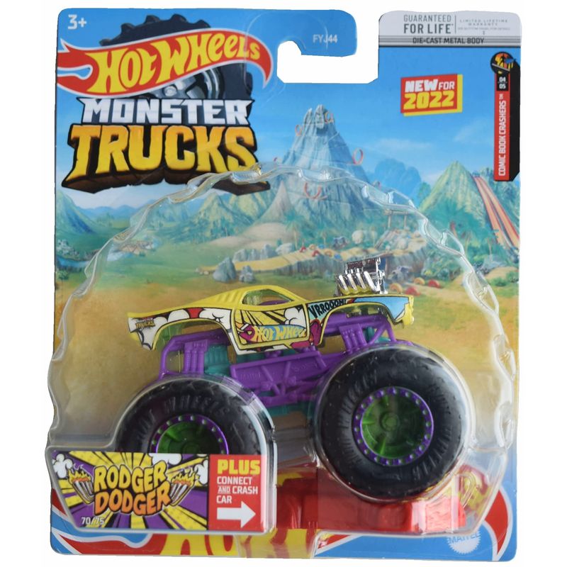 Hot Wheels Monster Trucks Rodger Dodger, Plus Connect and Crash Car ...