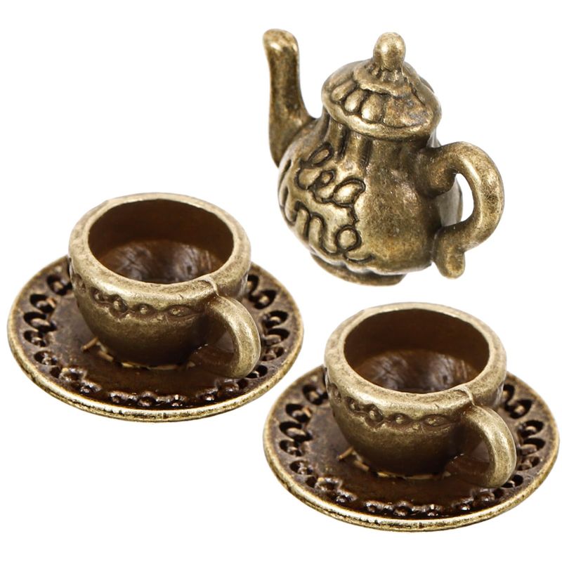 ARTIBETTER Miniature Iron Tea Cup Set Vintage Dollhouse Teapot Tiny Tea ...