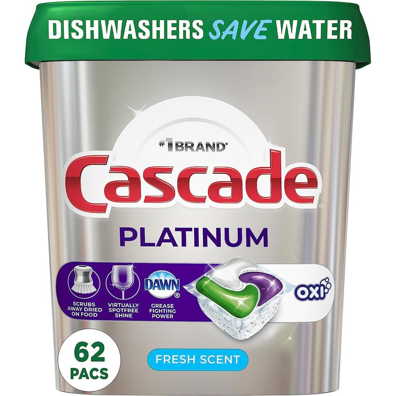 Cascade Platinum Dishwasher Soap Pods, Actionpacs + Oxi with Dishwasher ...