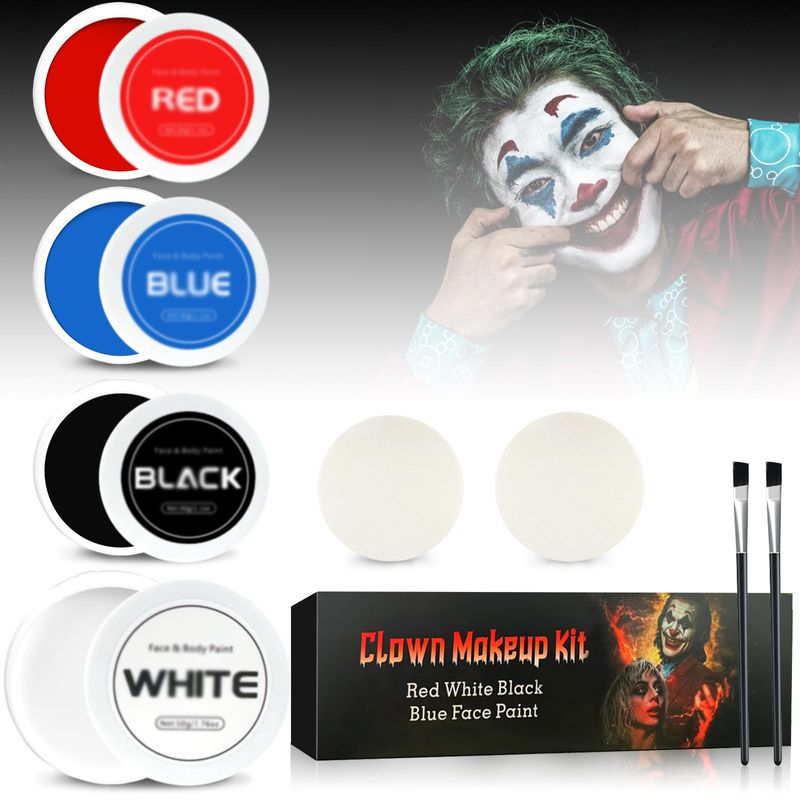 Halloween Clown Makeup Kit: Red White Black Blue Joker Face Body Paint ...