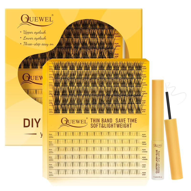 QUEWEL Cluster-Lashes Kit Upper and Lower Eyelash Clusters with Long ...