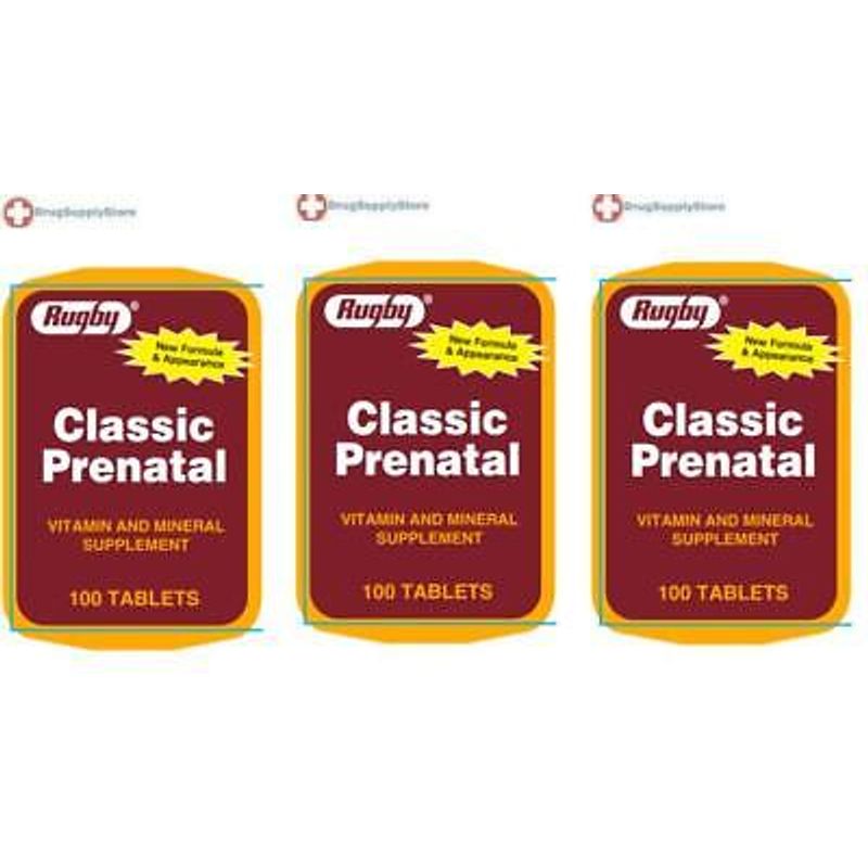 Rugby Classic Prenatal Vitamins and Mineral Supplement 100 Tablets X 3 ...