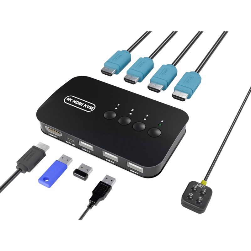 HDMI KVM Switch 4 Port - KVM Switch 4 Computers - USB KVM Switch for 4 ...