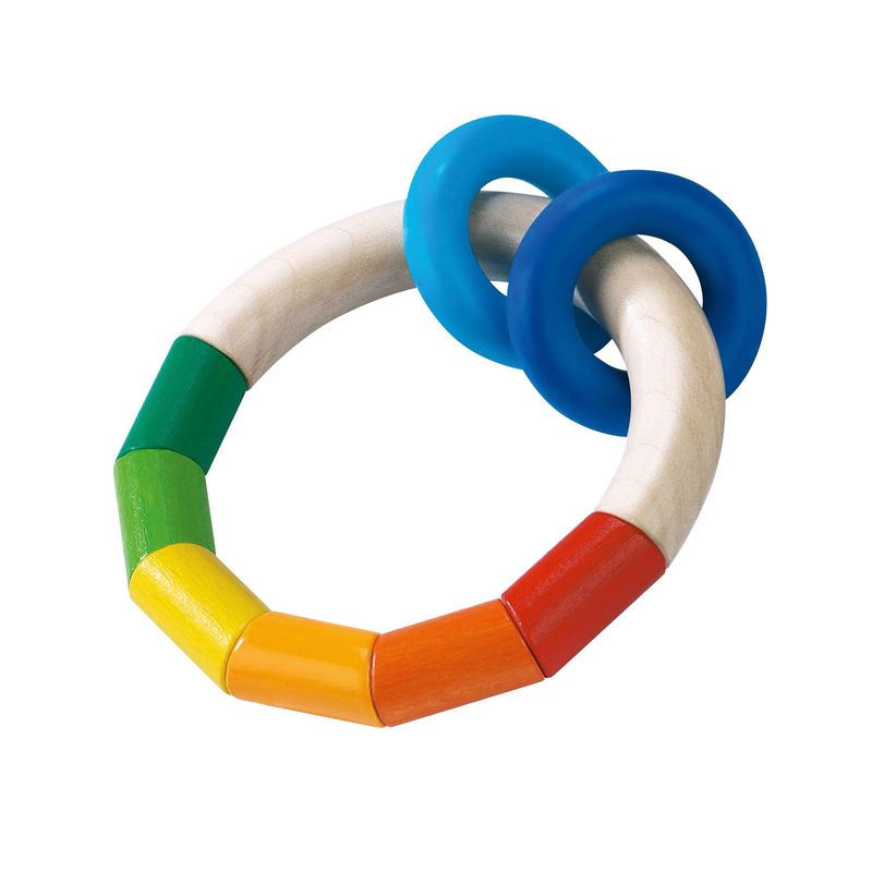 HABA Kringelring Wooden Clutching Toy Rattle with Plastic Rings (Made ...