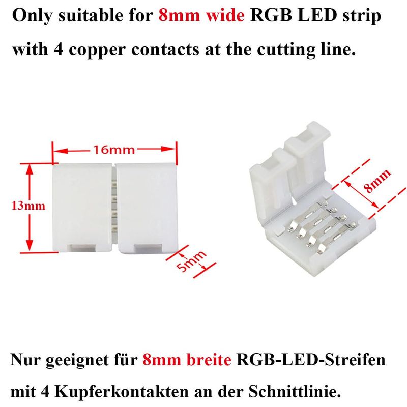 LitaElek 10pcs 4 Pin LED Connector RGB LED Strip Connector for 8mm Wide ...