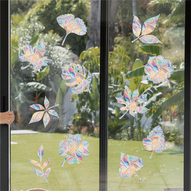 Traziewell Window Stickers to Deter Birds Leaf Window Clings Rainbow ...