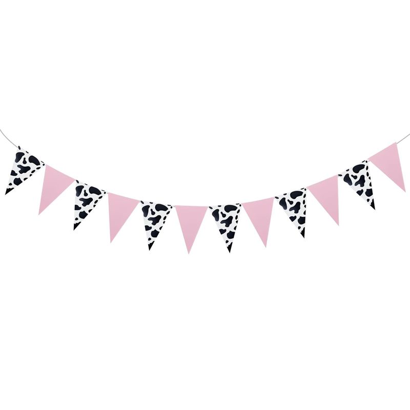 RmKbe Cow Print Triangular Paper Banner Pink Cow Print Bunting Banner ...