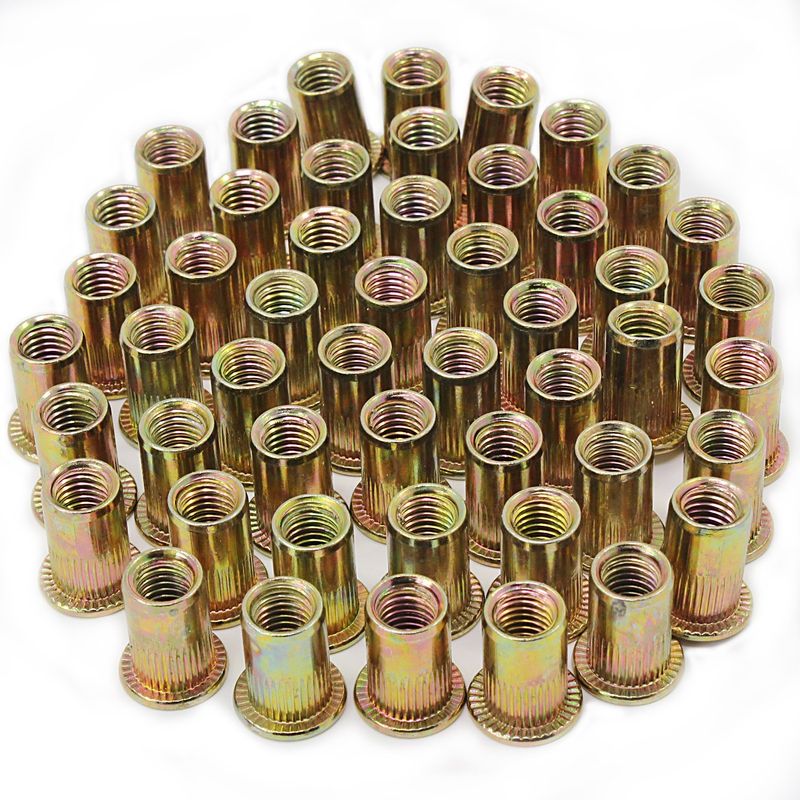 HSeaMall M8 Plated Carbon Steel Rivet Nut M8 Threaded Insert Flat Head Threaded Rivet Nutsert ...