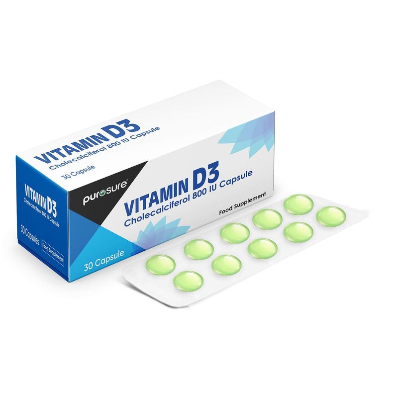 Vitamin D3 800 IU - 30 Capsules - High Potency, Easy to Swallow Pure ...