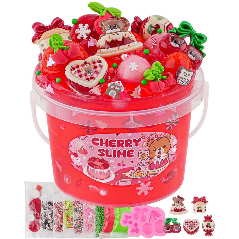 Cherry Red Crystal Slime Kit, Clear Slime Bucket with Slime Clay, 10 ...