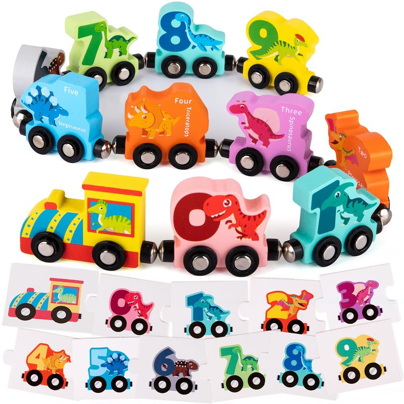 ArtCreativity Wooden Dinosaur Train Counting Set - 10 Pieces - Magnetic ...
