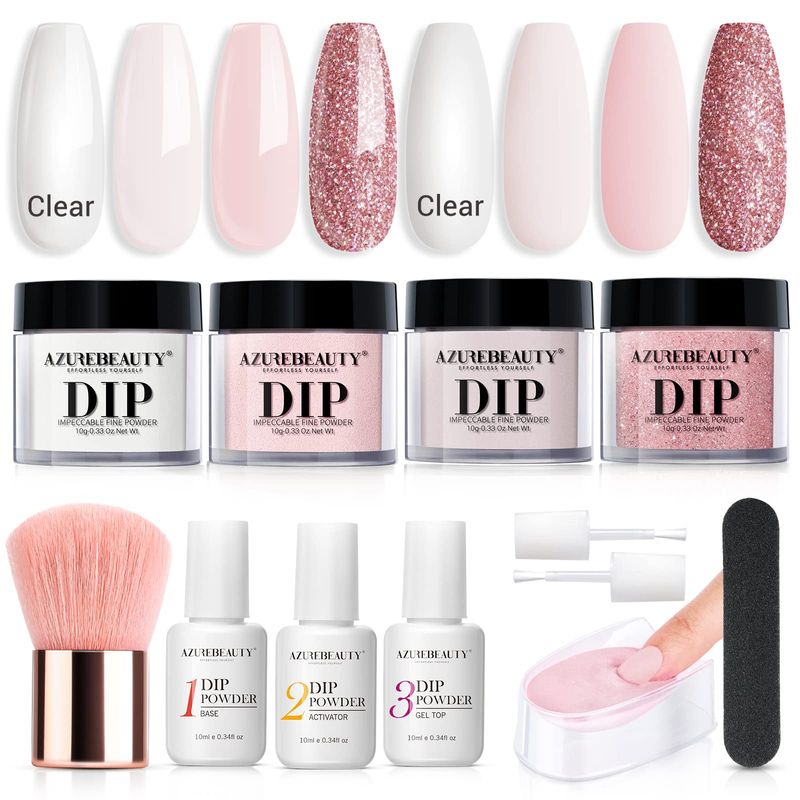 AZUREBEAUTY Dip Powder Nail Kit Starter, Nude Pink Glitter Neutral Skin ...