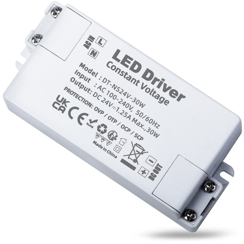 REYLAX LED Driver 24V 30W 1.25A, LED Transformer 240 to 24V DC, Constant Voltage LED Power ...