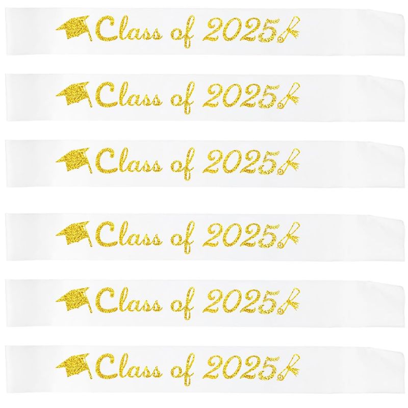 Tbay 6 Pcs Graduation Sash White Gold Glitter Class of 2025 Graduated ...