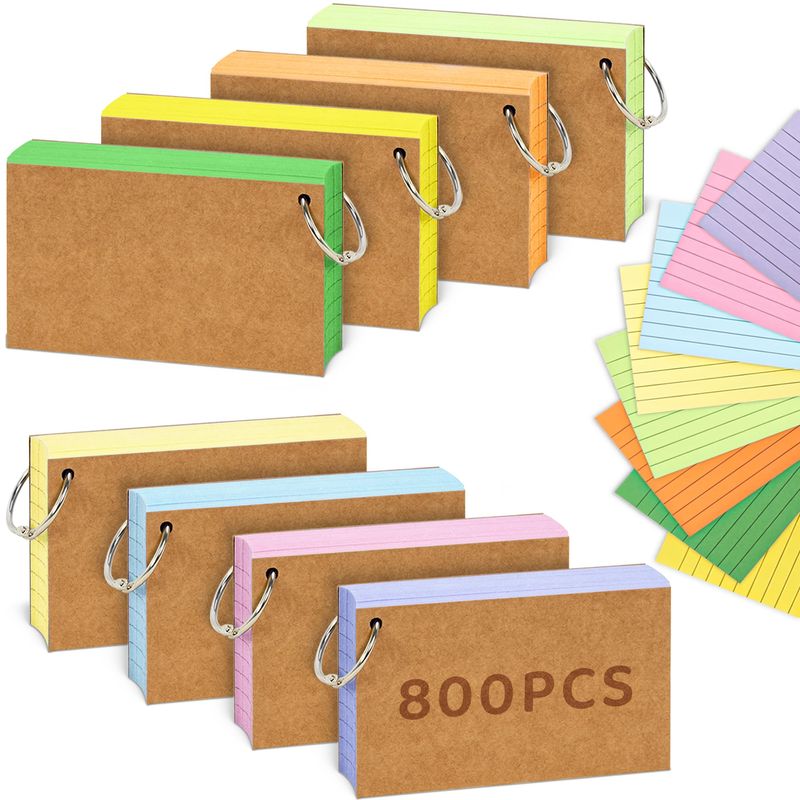A7 Flash Card, 8 Pack 800 Pcs Revision Cards Index Cards Ruled ...