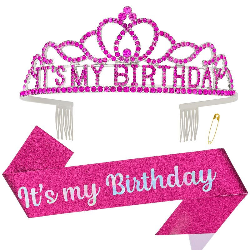 ACO-UINT Birthday Crown for Women, Hot Pink Birthday Headband Birthday ...
