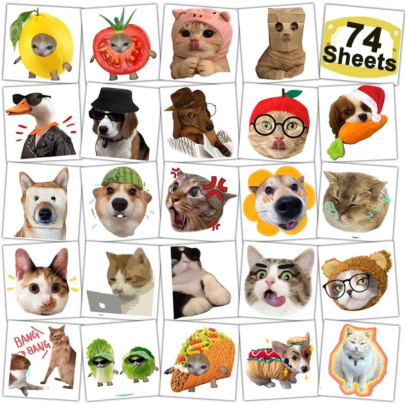 CHARLENT Cute Cat Meme Temporary Tattoos - 74 Individually Sheets Funny ...