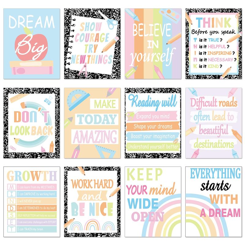 12PCS Motivational Posters for Classroom Growth Mindset Educational ...