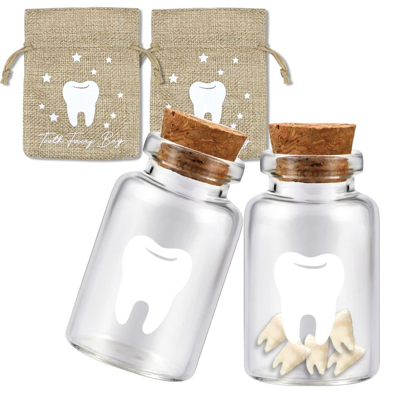 free-space Tooth Fairy Bag with 2 Small Glass Tooth Fairy Bottles Tooth ...