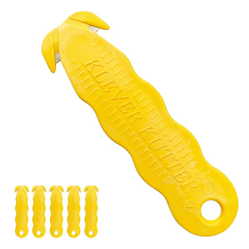 Klever Kutter Safety Box Cutter, 5 Count, Yellow - Plastic Utility ...
