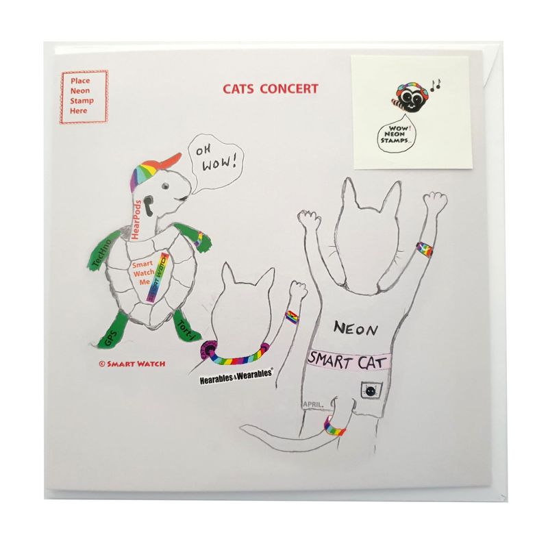 Cats Concert Square Greetings Card (April) Original Artwork Plus ...