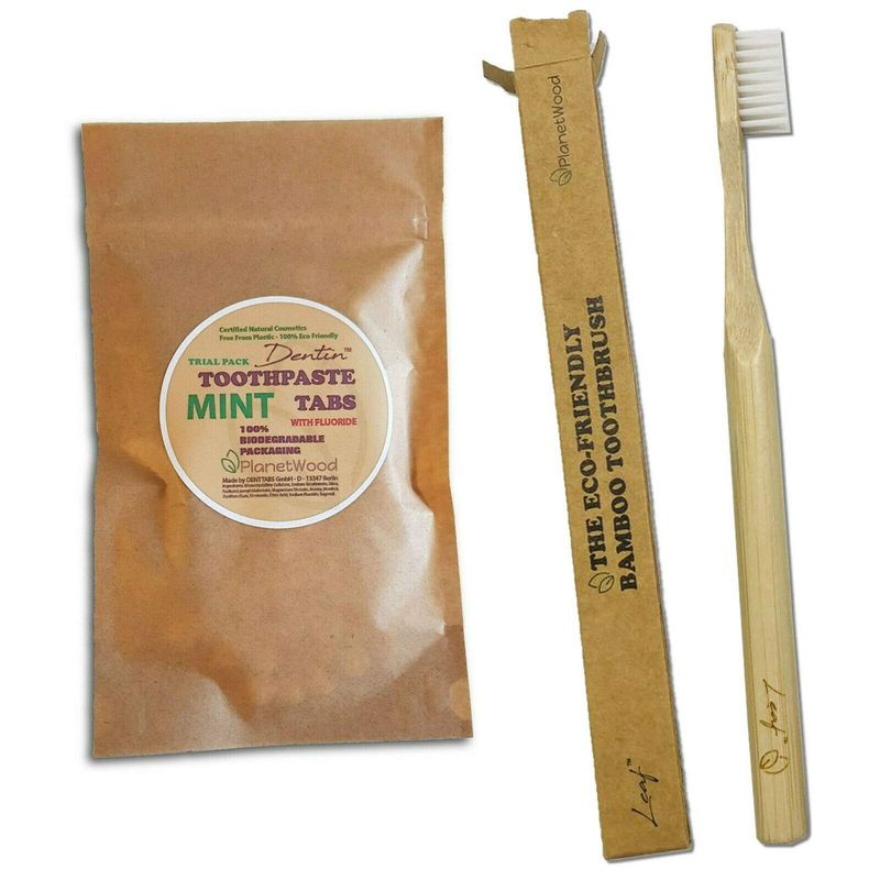 Dentin Toothpaste Tablets & Leaf Bamboo Toothbrush Set - Eco Friendly ...