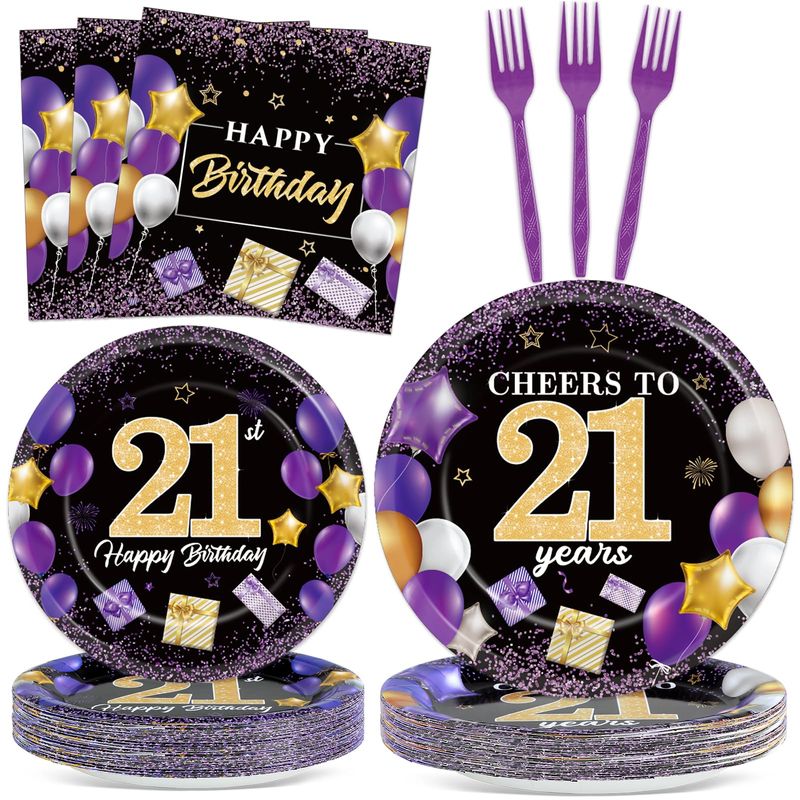 gisgfim 96Pcs Purple 21st Birthday Decorations Purple Black Paper ...