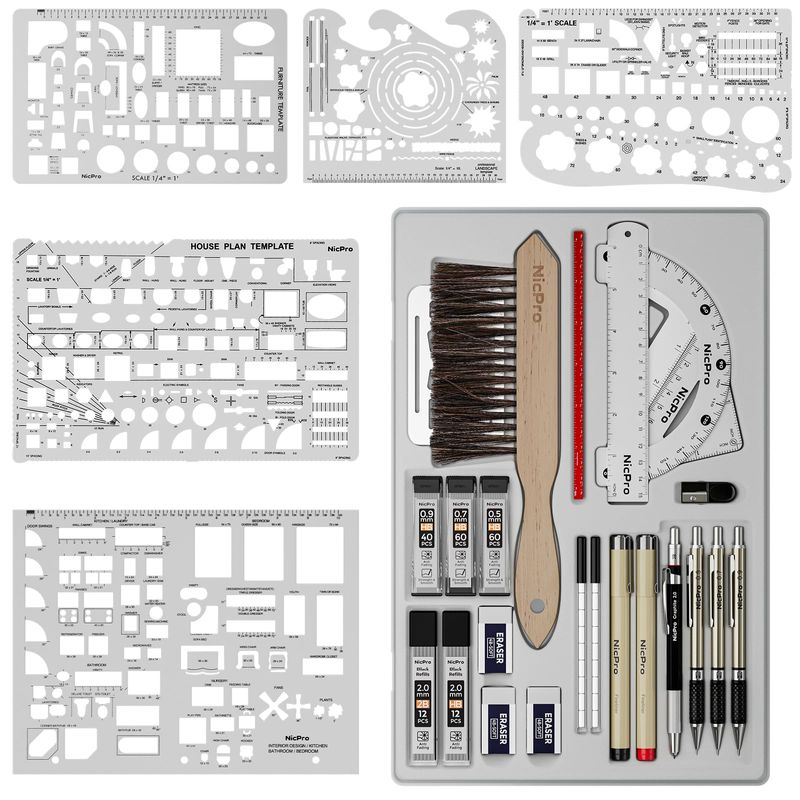 Nicpro 30PCS Professional Drafting Tools & Geometry Set with Case ...